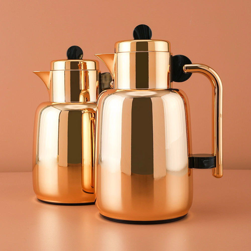 Elegant Vacuum Flask Set – 0.7L & 1L, Gold & Green – Perfect for Tea